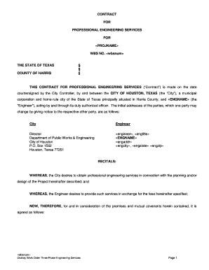 Fillable Online THIS CONTRACT FOR PROFESSIONAL ENGINEERING SERVICES ...