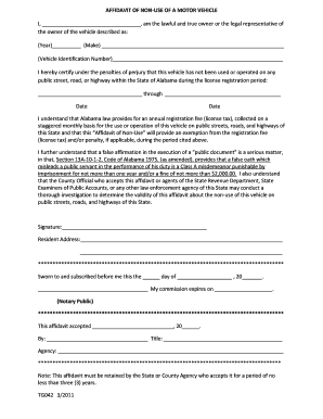 Fillable Online AFFIDAVIT OF NON-USE OF A MOTOR VEHICLE Fax Email Print ...