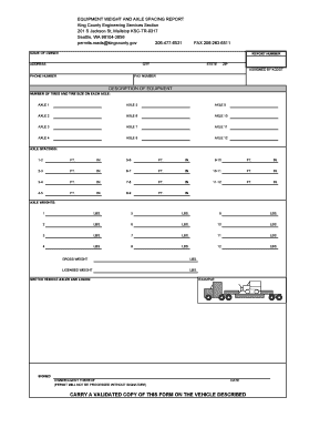 Fillable Online EQUIPMENT WEIGHT AND AXLE SPACING REPORT Fax Email ...