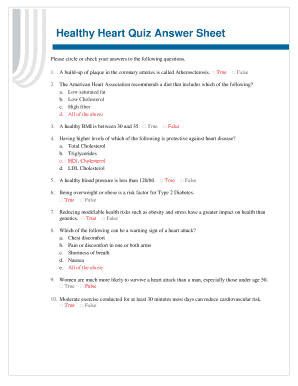 Fillable Online Healthy Heart Quiz Answer Sheet Fax Email Print - pdfFiller