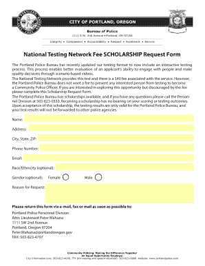 Fillable Online National Testing Network Fee SCHOLARSHIP Request Form ...