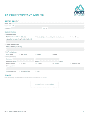 Fillable Online BUSINESS CENTRE SERVICES APPLICATION FORM Fax Email ...