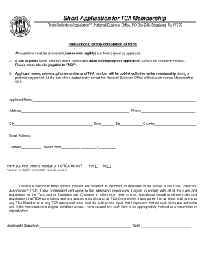 Fillable Online Short Application for TCA Membership Fax Email Print ...