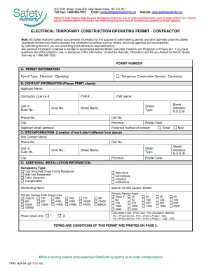 Fillable Online ELECTRICAL TEMPORARY CONSTRUCTION OPERATING PERMIT ...