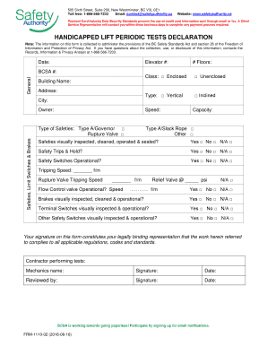 Fillable Online HANDICAPPED LIFT PERIODIC TESTS DECLARATION Fax Email ...