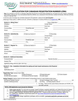 Fillable Online APPLICATION FOR CANADIAN REGISTRATION NUMBER (CRN) Fax ...