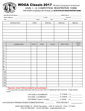 Fillable Online LEVEL 1 -10 COMPETITION REGISTRATION FORM Fax Email ...