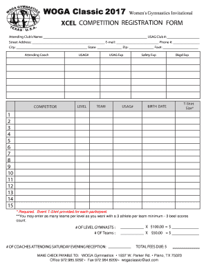 Fillable Online XCEL COMPETITION REGISTRATION FORM Fax Email Print ...