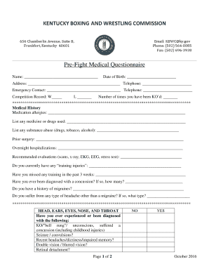 Fillable Online kbwa ky Pre-Fight Medical Questionnaire Fax Email Print ...