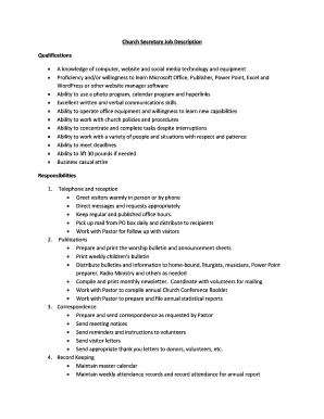 Fillable Online Church Secretary Job Description Fax Email Print ...