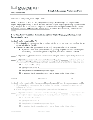 Fillable Online J-1 English Language Proficiency Form Fax Email Print ...