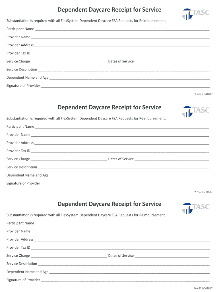 Fillable Online Dependent Daycare Receipt for Service Fax Email Print - pdfFiller
