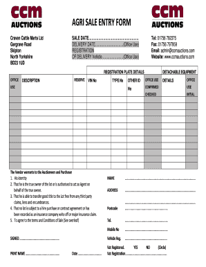Fillable Online AGRI SALE ENTRY FORM Fax Email Print - pdfFiller