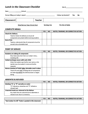 Fillable Online Lunch in the Classroom Checklist Fax Email Print ...