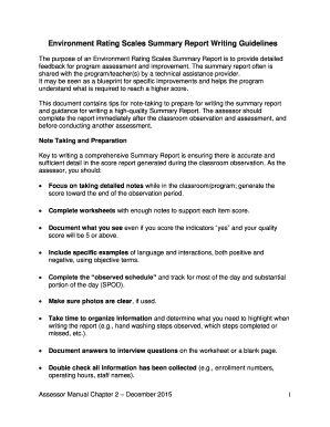 Fillable Online Environment Rating Scales Summary Report Writing ...