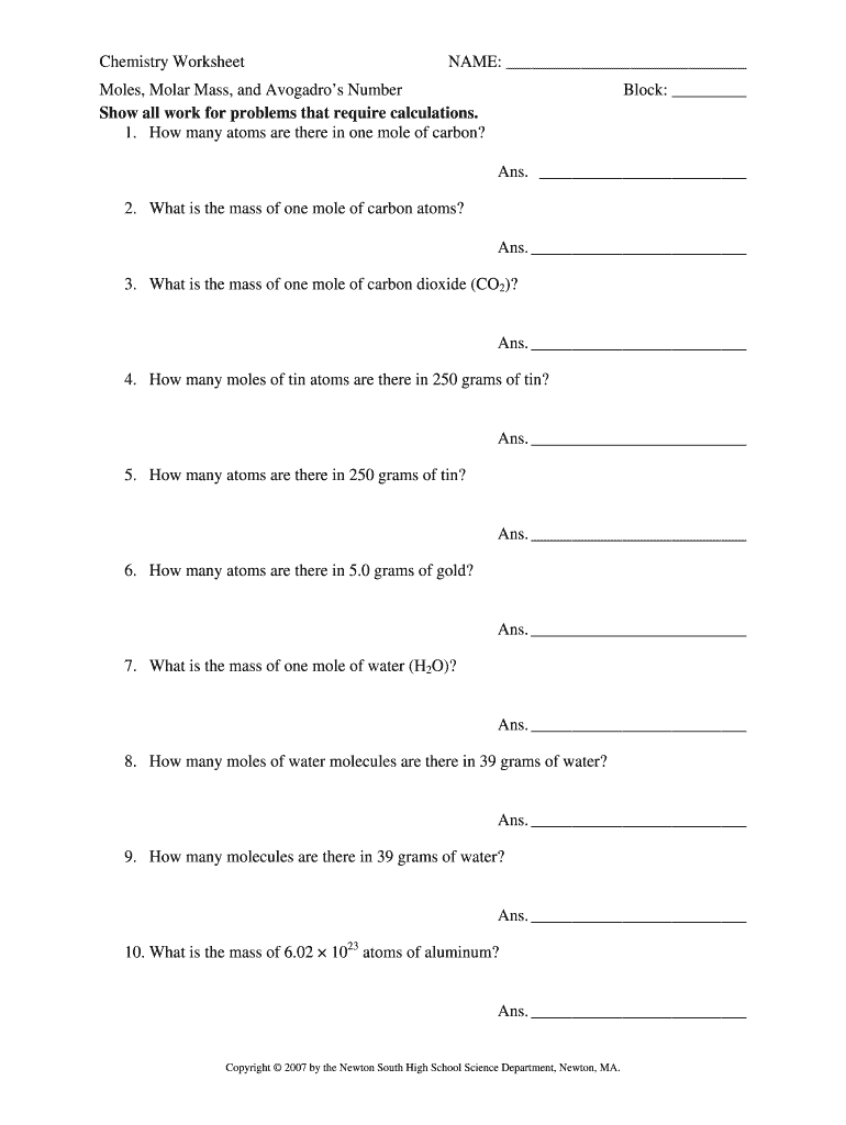 Fillable Online Chemistry Worksheet Fax Email Print - pdfFiller