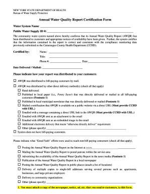 Fillable Online Annual Water Quality Report Certification Form Fax ...