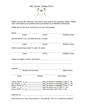 Fillable Online IAC Center Intake Form Fax Email Print - pdfFiller