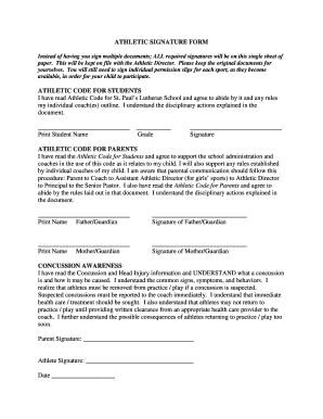 Fillable Online ATHLETIC SIGNATURE FORM Fax Email Print - pdfFiller