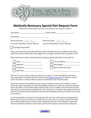 Fillable Online Medically Necessary Special Diet Request Form Fax Email ...