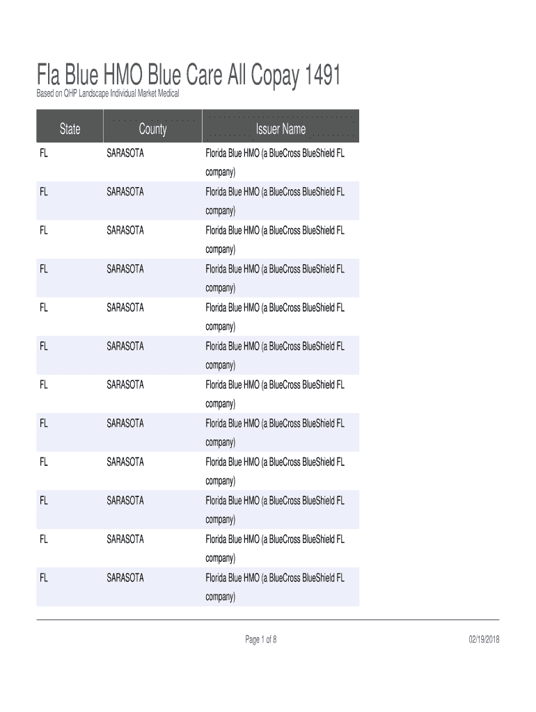 Fillable Online Fla Blue HMO Blue Care All Copay 1491 Fax Email Print ...