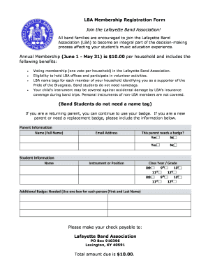 Fillable Online LBA Membership Registration Form Fax Email Print ...
