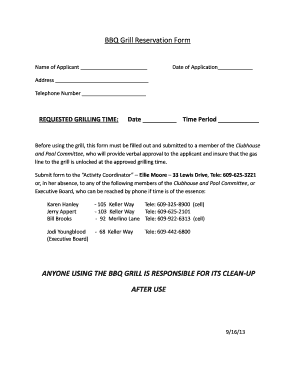 Fillable Online BBQ Grill Reservation Form Fax Email Print - pdfFiller