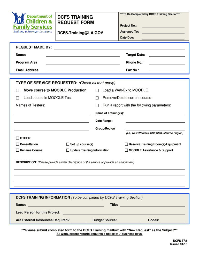 Fillable Online ***To Be Completed by DCFS Training Section*** Fax ...
