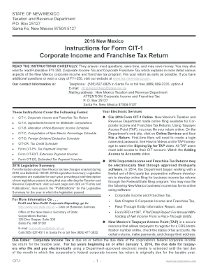 Fillable Online 2016 New Mexico Instructions for Form CIT-1 Corporate ...