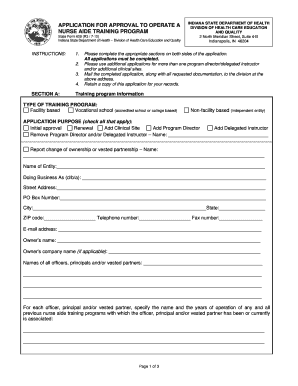 Fillable Online application for approval to operate a nurse aide training program Fax Email ...