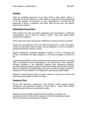 Fillable Online Police Sergeant Job Description Fax Email Print - pdfFiller