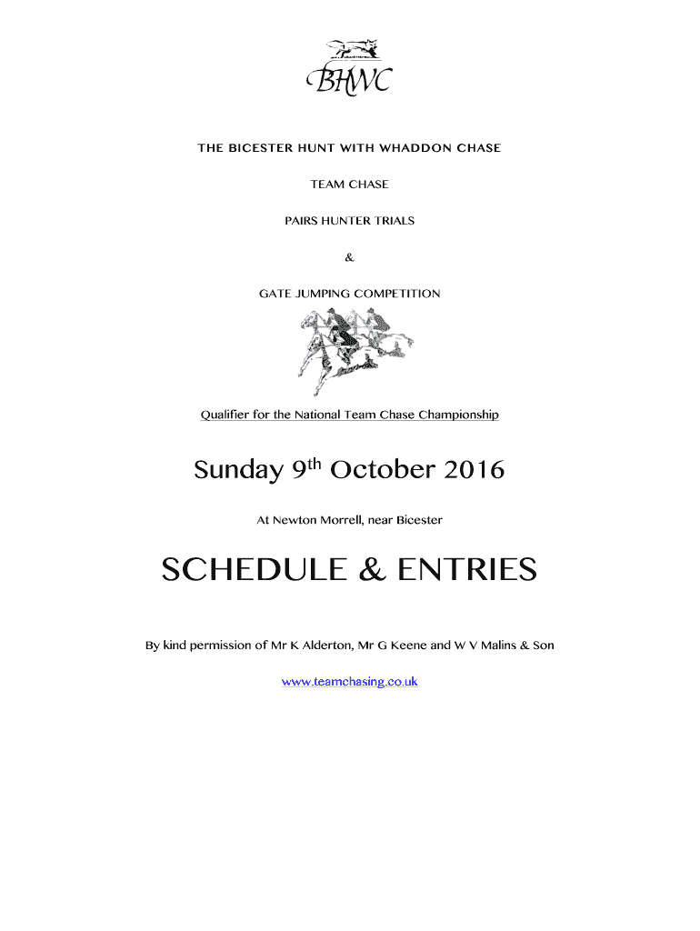 Fillable Online THE BICESTER HUNT WITH WHADDON CHASE Fax Email Print ...