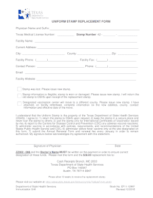 Fillable Online UNIFORM STAMP REPLACEMENT FORM Fax Email Print - pdfFiller