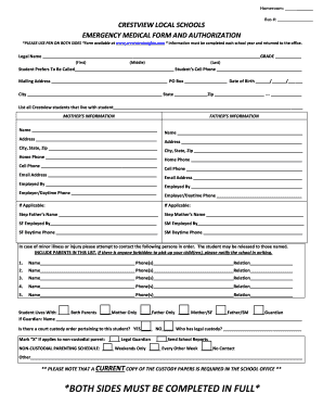 Fillable Online EMERGENCY MEDICAL FORM AND AUTHORIZATION Fax Email ...