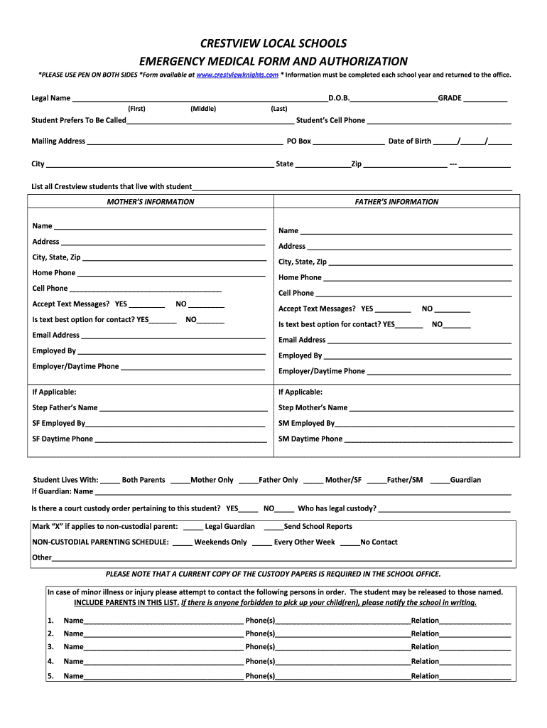 Fillable Online *PLEASE USE PEN ON BOTH SIDES *Form available at www ...