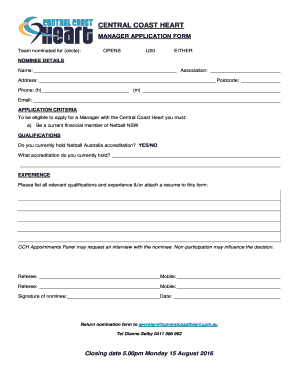 Fillable Online MANAGER APPLICATION FORM Fax Email Print - pdfFiller