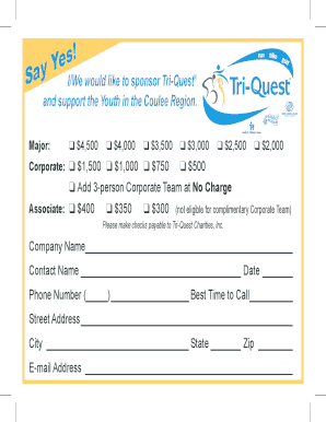 Fillable Online I/We would like to sponsor Tri-Quest Fax Email Print ...