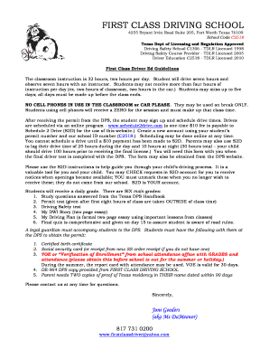 Fillable Online FIRST CLASS DRIVING SCHOOL Fax Email Print - pdfFiller