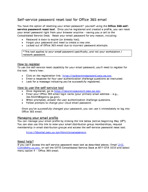 Fillable Online Self-service password reset tool for Office 365 email ...