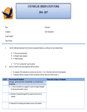 Fillable Online COUNSELOR OBSERVATION FORM Fax Email Print - pdfFiller