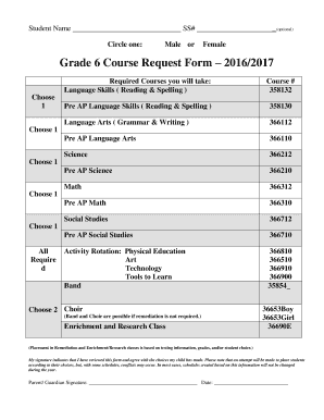 Fillable Online Grade 6 Course Request Form 2016/2017 Fax Email Print ...