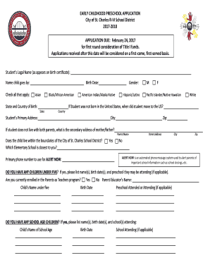 Fillable Online EARLY CHILDHOOD PRESCHOOL APPLICATION Fax Email Print ...