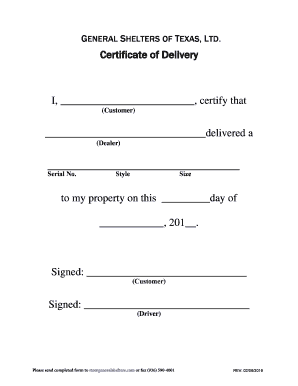 Fillable Online Certificate of Delivery Fax Email Print - pdfFiller