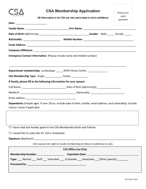 Fillable Online CSA Membership Application Fax Email Print - pdfFiller