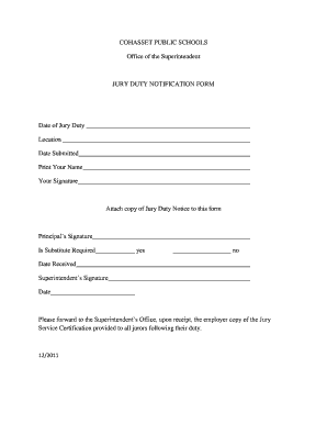 Fillable Online JURY DUTY NOTIFICATION FORM Fax Email Print - pdfFiller