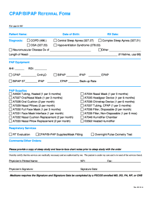 Fillable Online CPAP/BiPAP REFERRAL FORM Fax Email Print - pdfFiller