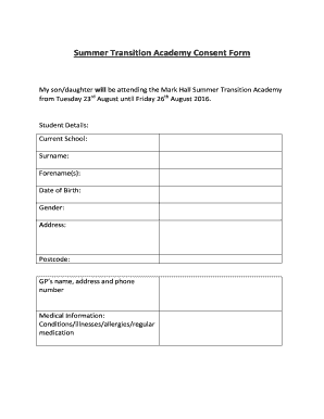 Fillable Online Summer Transition Academy Consent Form Fax Email Print ...