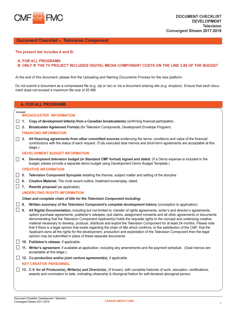 Fillable Online Document Checklist Television Component Fax Email Print ...