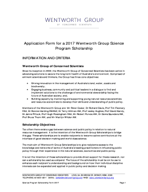 Fillable Online Application Form for a 2017 Wentworth Group Science Fax ...