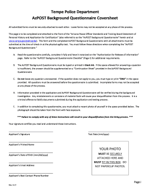 Fillable Online AzPOST Background Questionnaire Coversheet Fax Email ...
